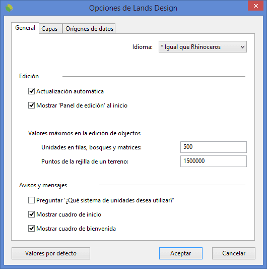 Opciones | RhinoLands Help